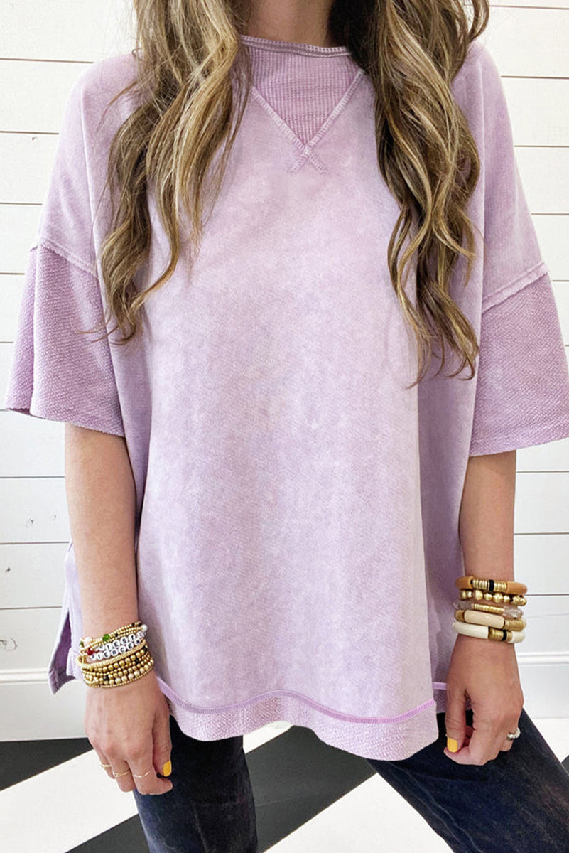 Orchid Petal Mineral Wash Exposed Seam Drop Shoulder Oversized Tee ...